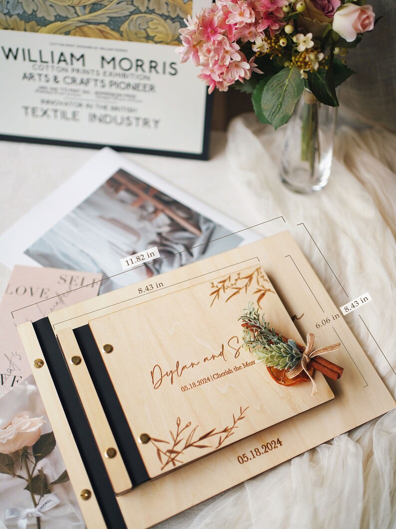 Wooden Wedding Guest Book, Engraved Guest Book, Wedding Hand Draw Guest ...