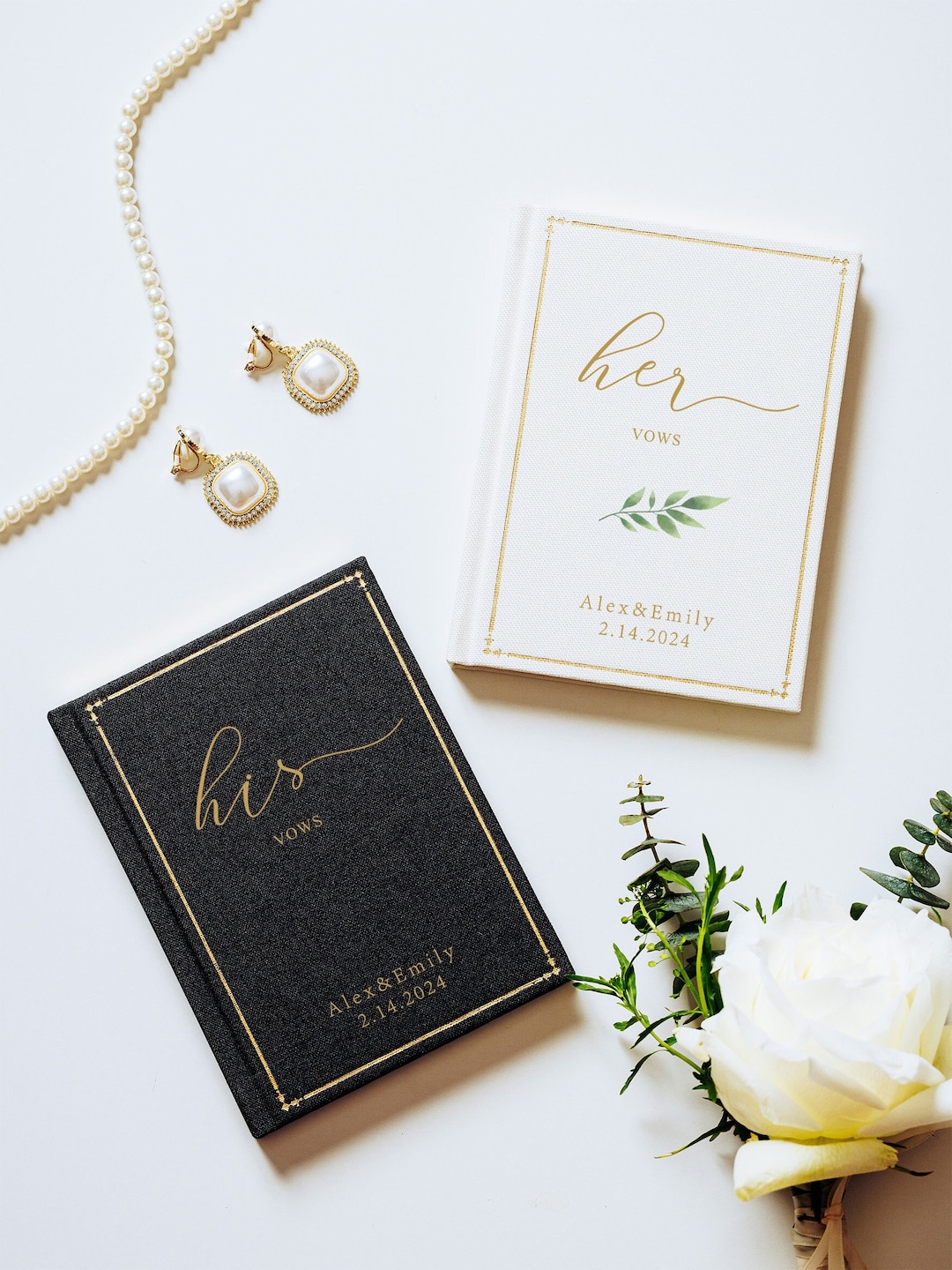 Custom Linen Vow Books Set of 2, Couple Engagement Gift for Lovers ...