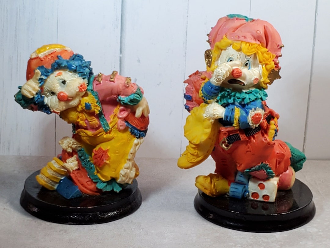 Vintage Polyresin Circus Clowns Set of 2 Shenanigans Mischievous Stinky ...
