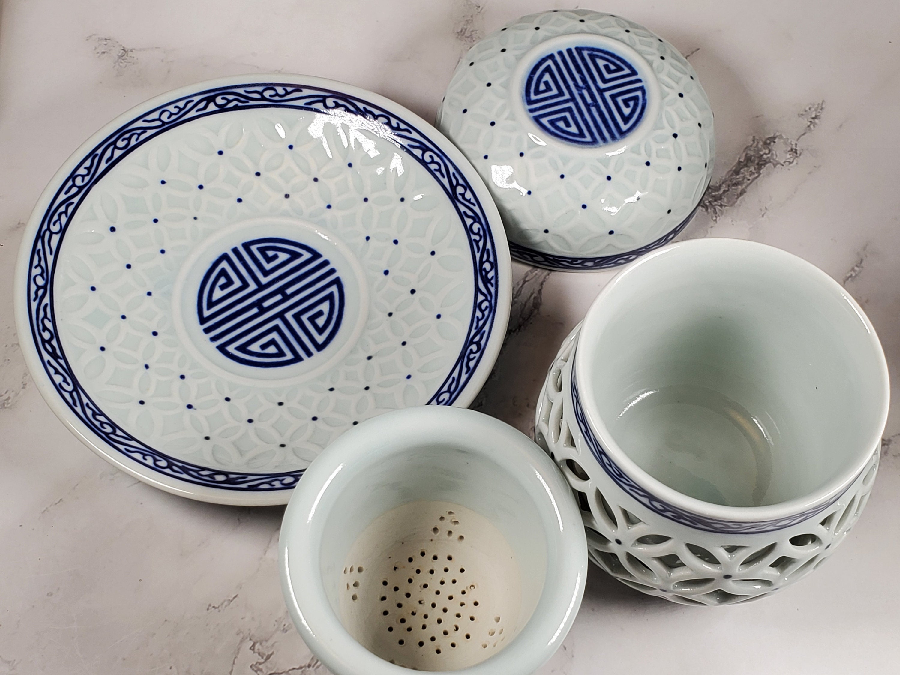 Chinese Reticulated Blue White Porcelain Tea Cup Strainer - Etsy