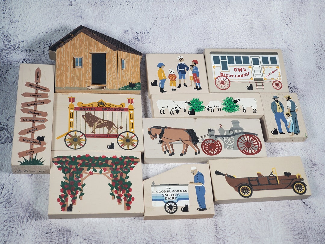 Vintage Set of 11 the Cats Meow Village Blocks Brewster School Little ...