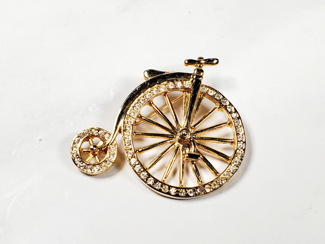 Vintage Old Time Big Wheel Bicycle Brooch Rhinestone Gold Tone - Etsy