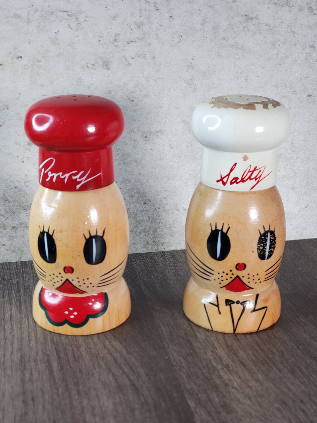 Vintage 1940s Novelty Kitsch Marbo Wood Chef Cat Salty and Peppy S&P ...
