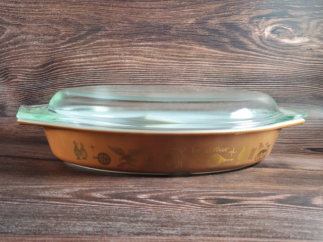 Vintage 1962 Pyrex Ovenware Divided Casserole Dish Early American 1 1/2 ...