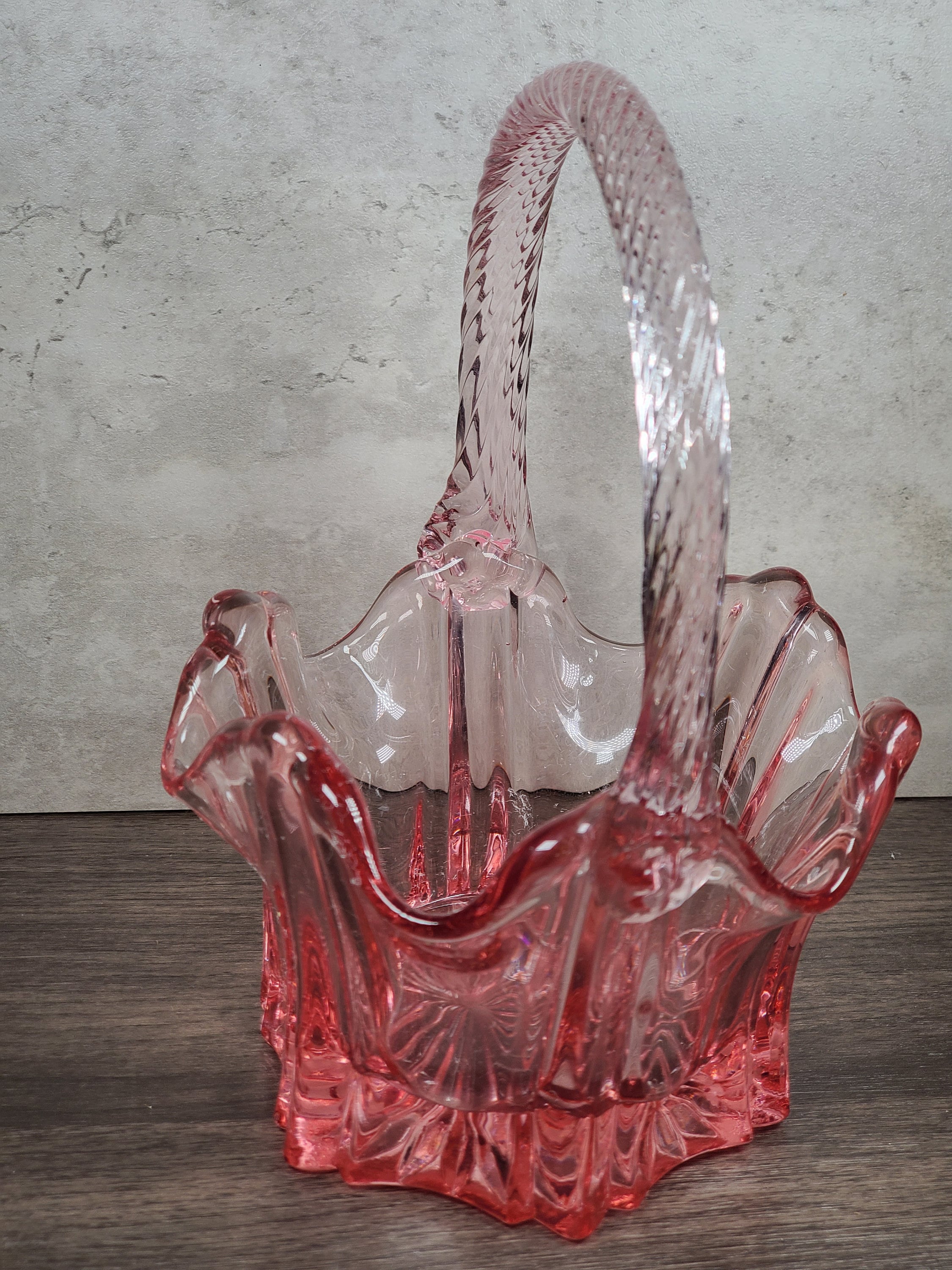 Vintage Fenton Vulcan Pink Cranberry Glass Basket - Etsy