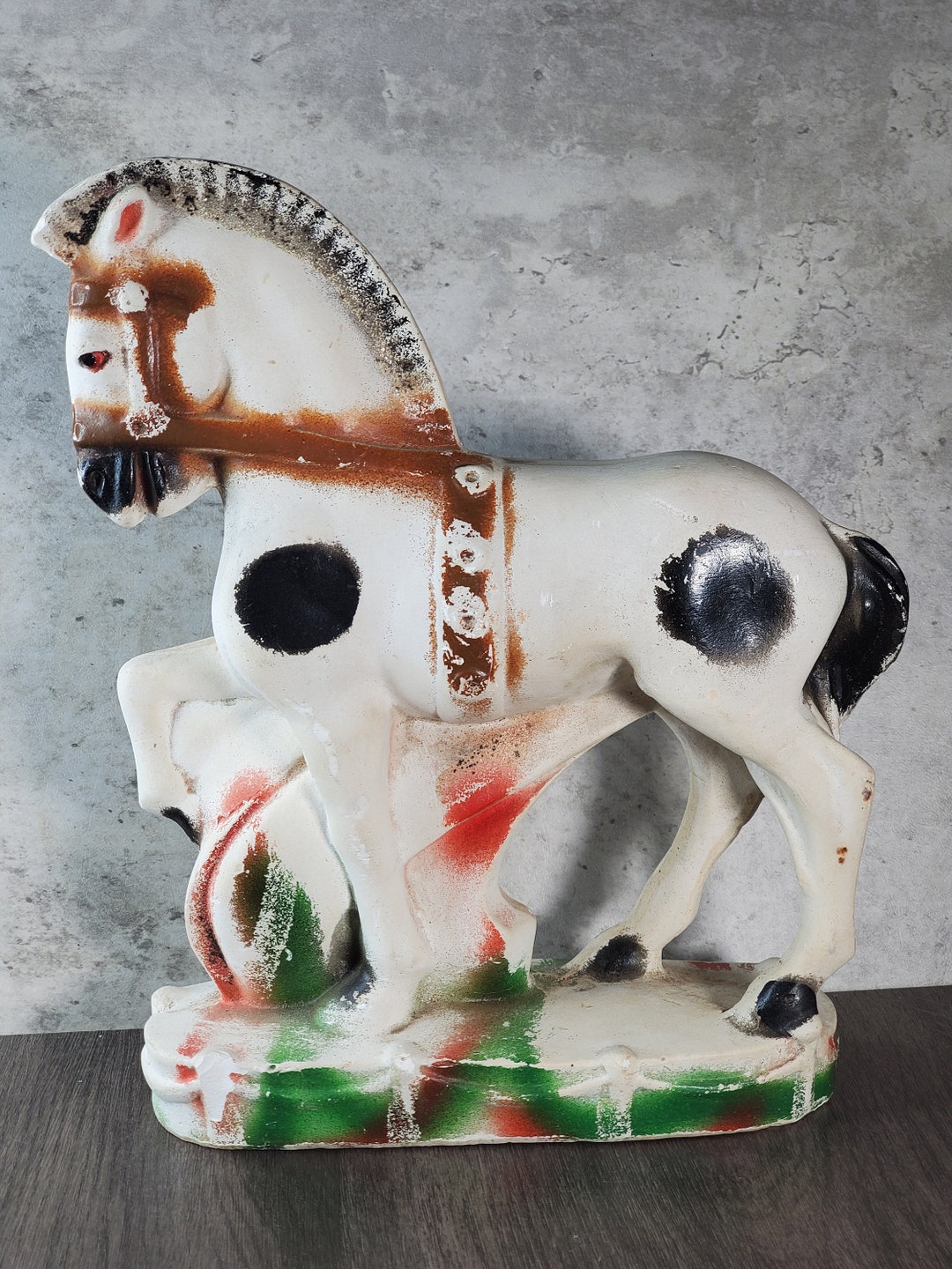 Vintage 1940s Chalkware Horse Carnival Prize Statue Figure With Red ...