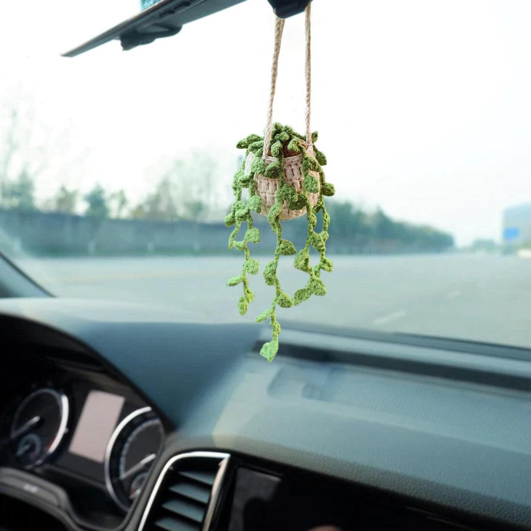 Car Plant Hanging Crochet Daisy, Car Decor Hanging, Car Accessories for ...