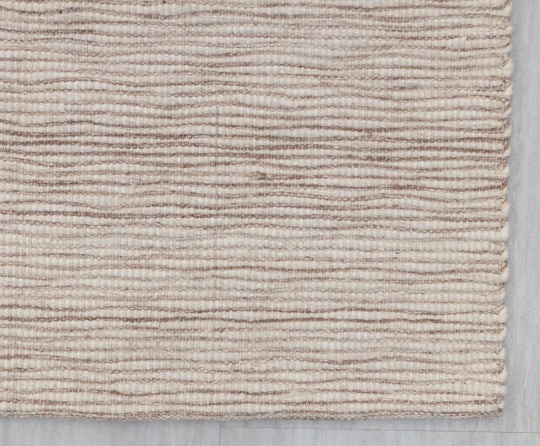 Handmade Beige Wool Rug: Ribbed Flatweave, Minimalist Decor - Etsy