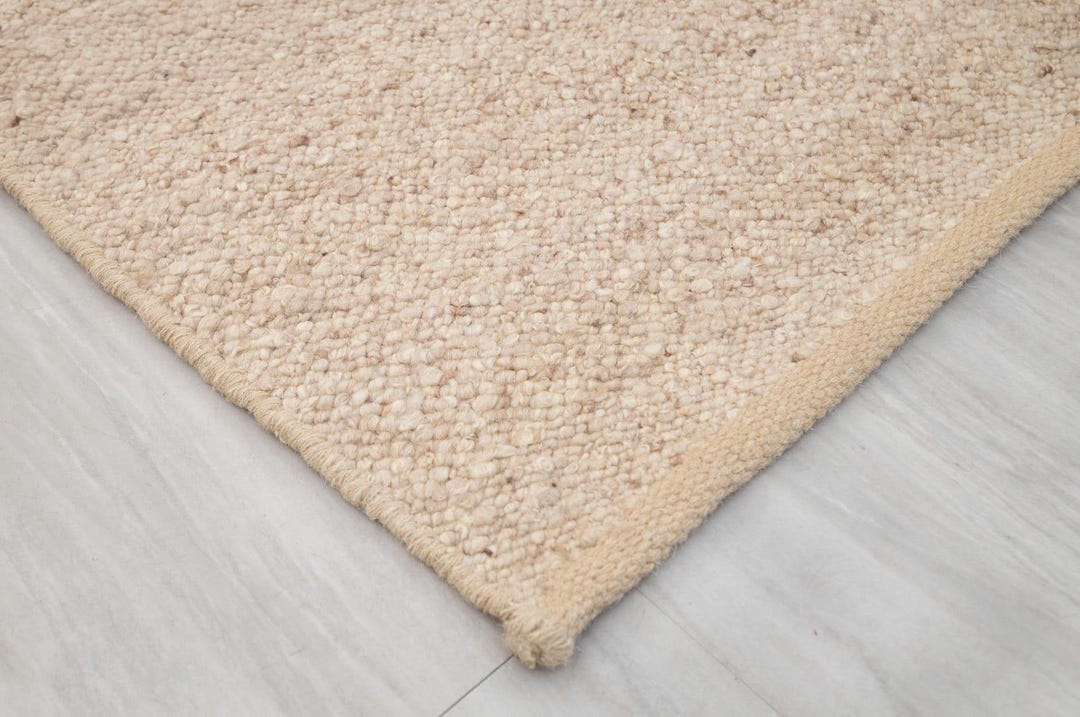 Handmade Beige Wool Rug: Minimalist Nordic Flatweave Carpet - Etsy