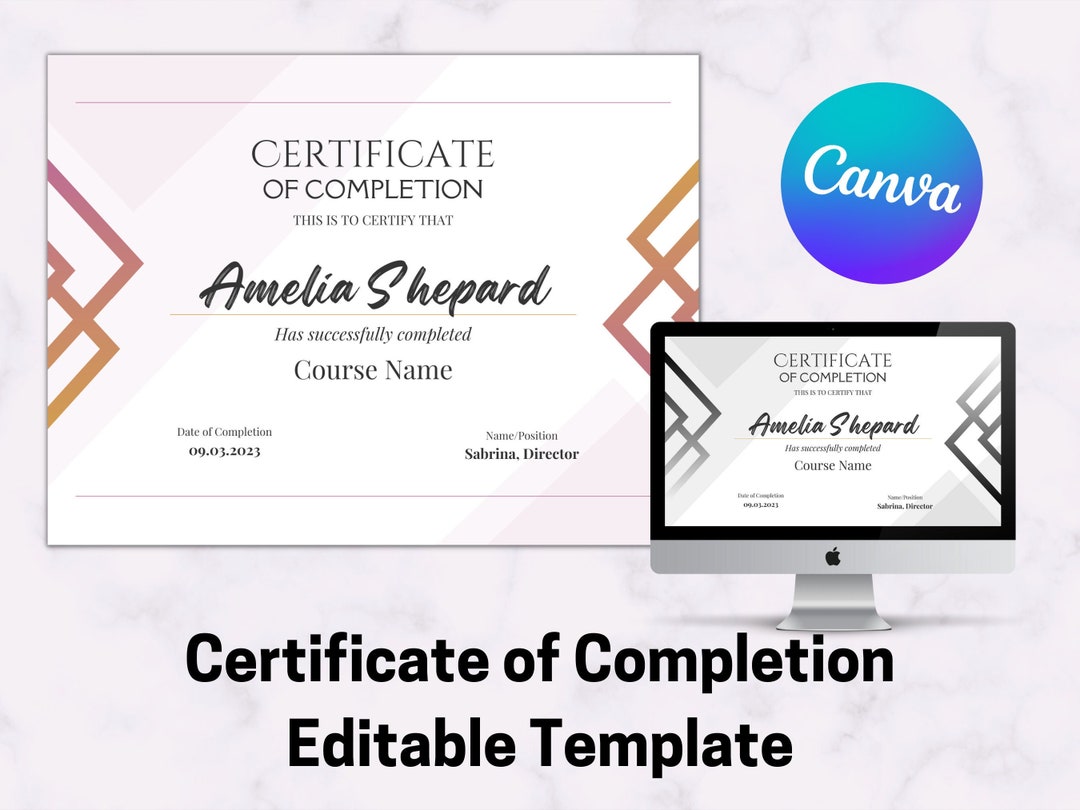 Editable Certificate of Completion, Editable Template, Canva Template ...