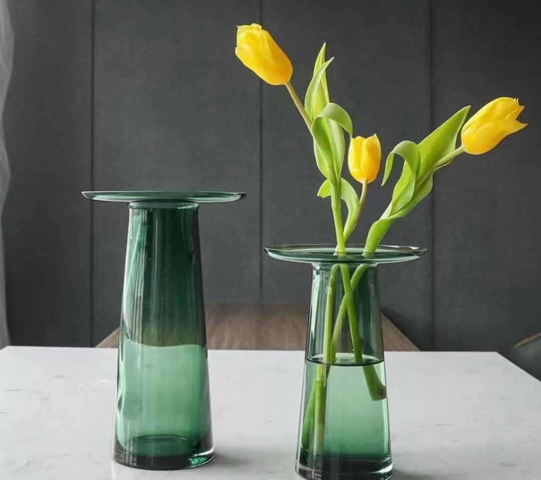 Clear Glass Bottle Vase - Stem Bud Flower Display - Botanical ...