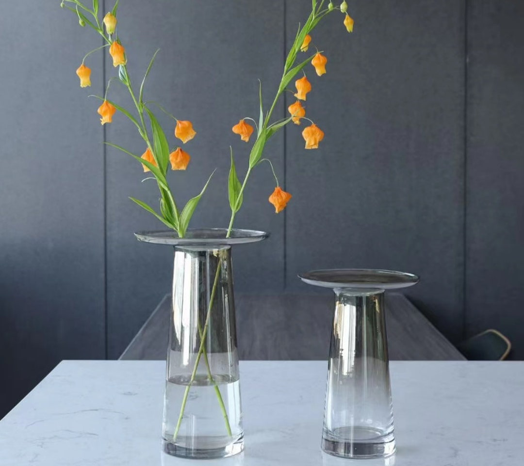 Clear Glass Bottle Vase - Stem Bud Flower Display - Botanical ...