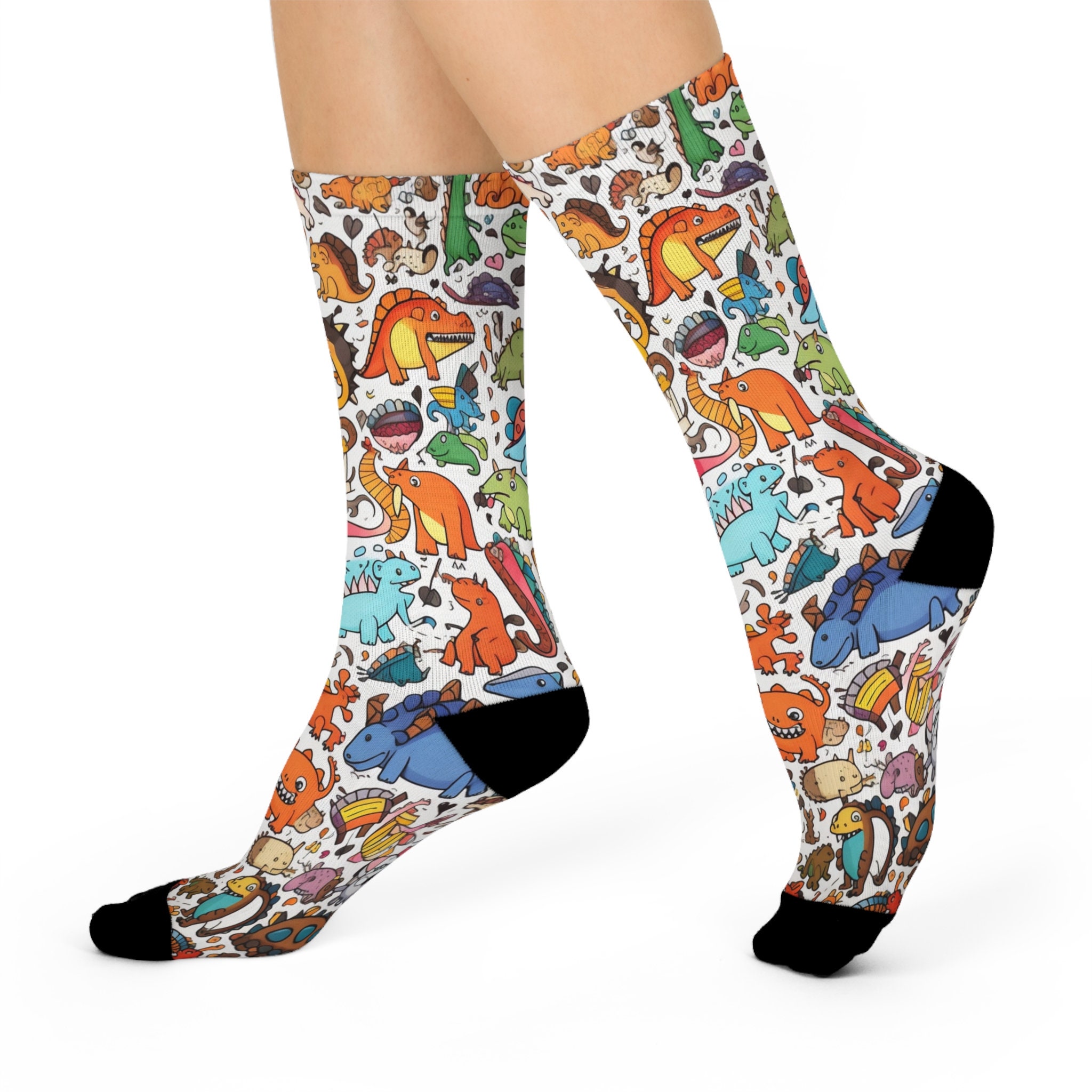 Dinosaurs Doodle Cushioned Crew Socks - Etsy