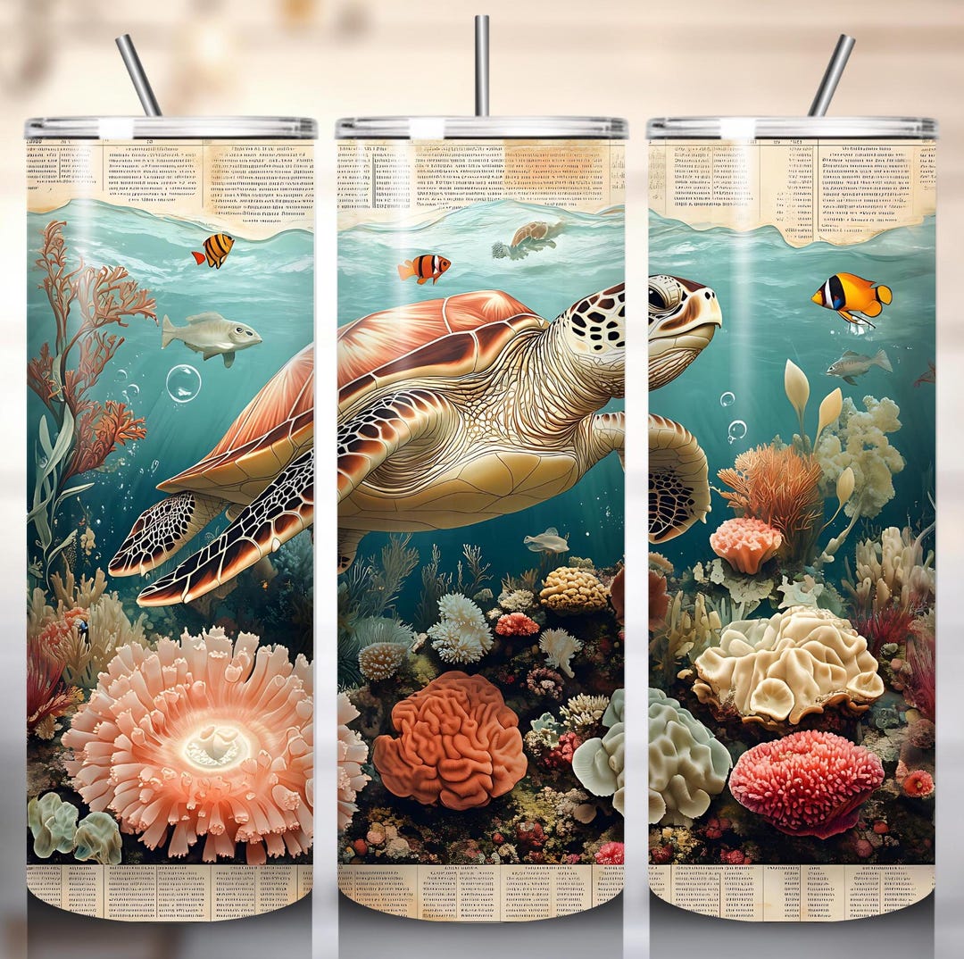 Vintage Sea Life Sublimation 20 Oz Skinny Tumbler Wrap 2, Sea Life ...