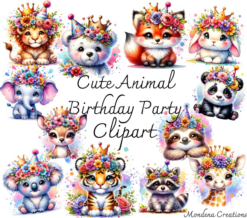 Safari Animals Birthday Clipart: Watercolor PNG Set (digital Download ...