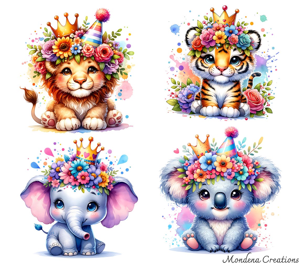 Safari Animals Birthday Clipart: Watercolor PNG Set (digital Download ...