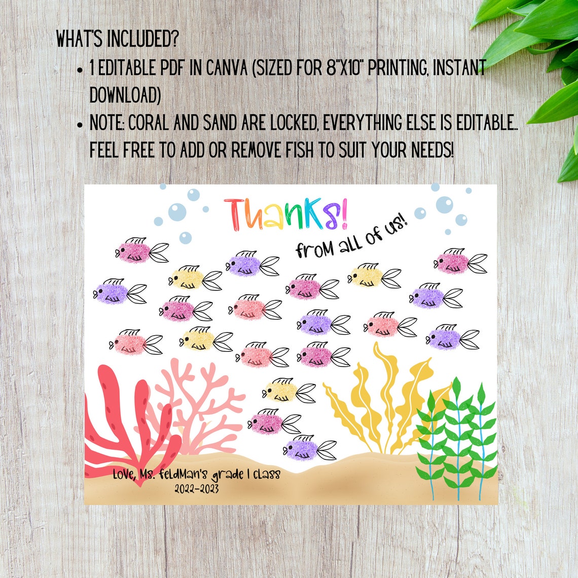 Fingerprint Fish Underwater Teacher Appreciation Gift, DIY Printable ...