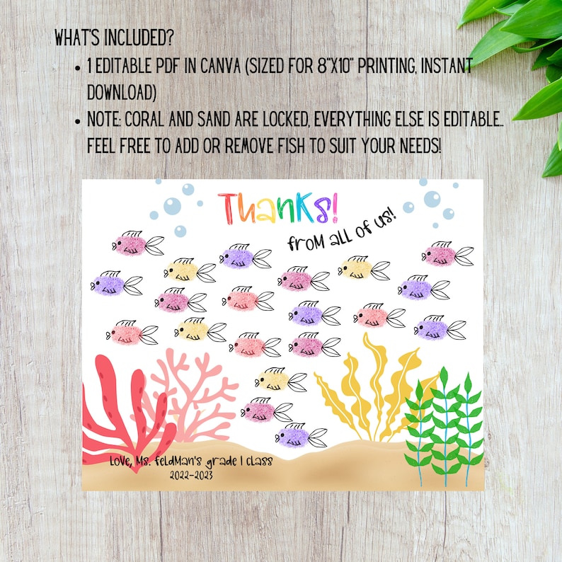 Teacher Appreciation Gift From Class, Fish Fingerprint Art, End of Year ...