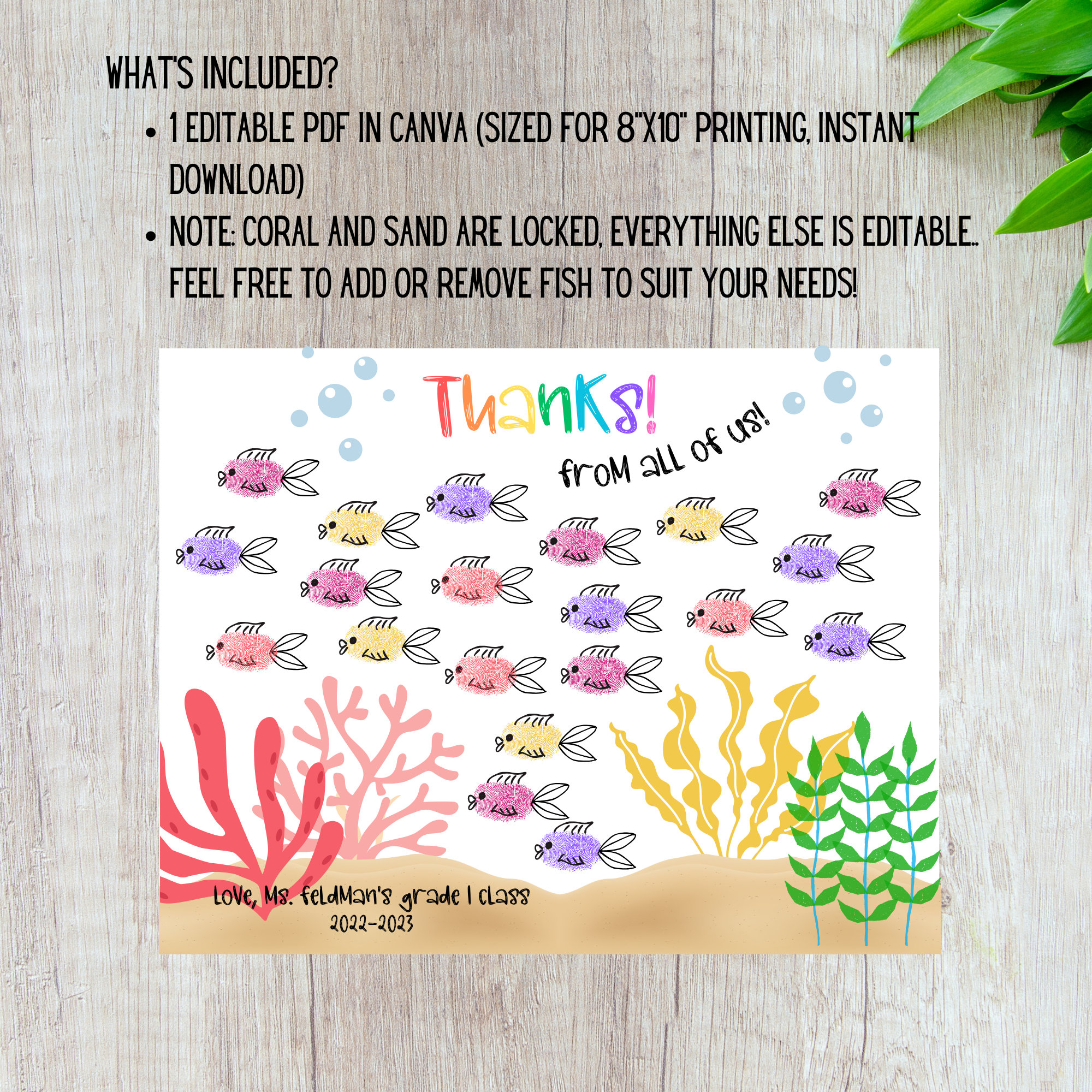 Fingerprint Fish Underwater Teacher Appreciation Gift, DIY Printable ...