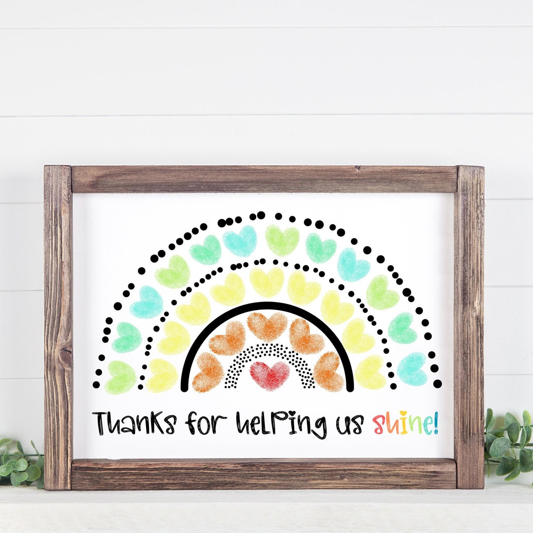 Rainbow Heart Fingerprint Art, Teacher Appreciation Gift From Students ...