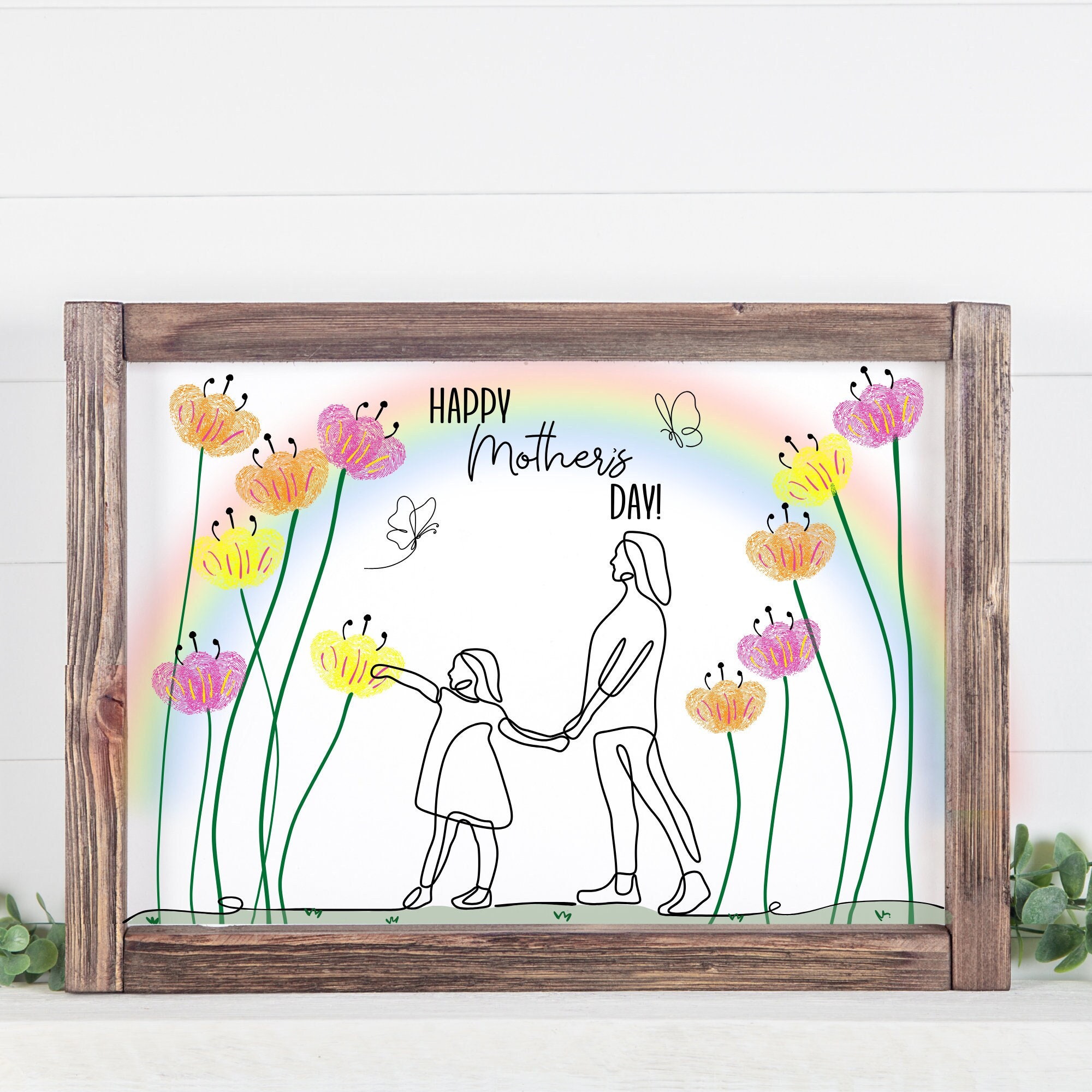 Mother's Day Fingerprint Craft Printable Line Art Flowers 8x10 Instant ...