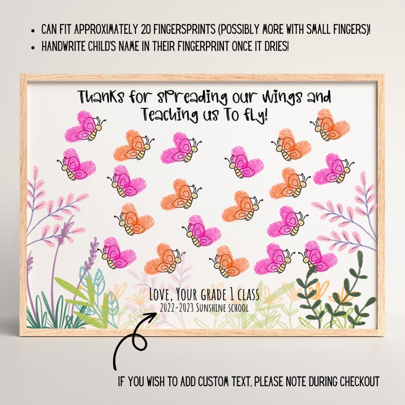 Fingerprint Butterfly Heart Teacher Appreciation Gift, DIY Printable ...