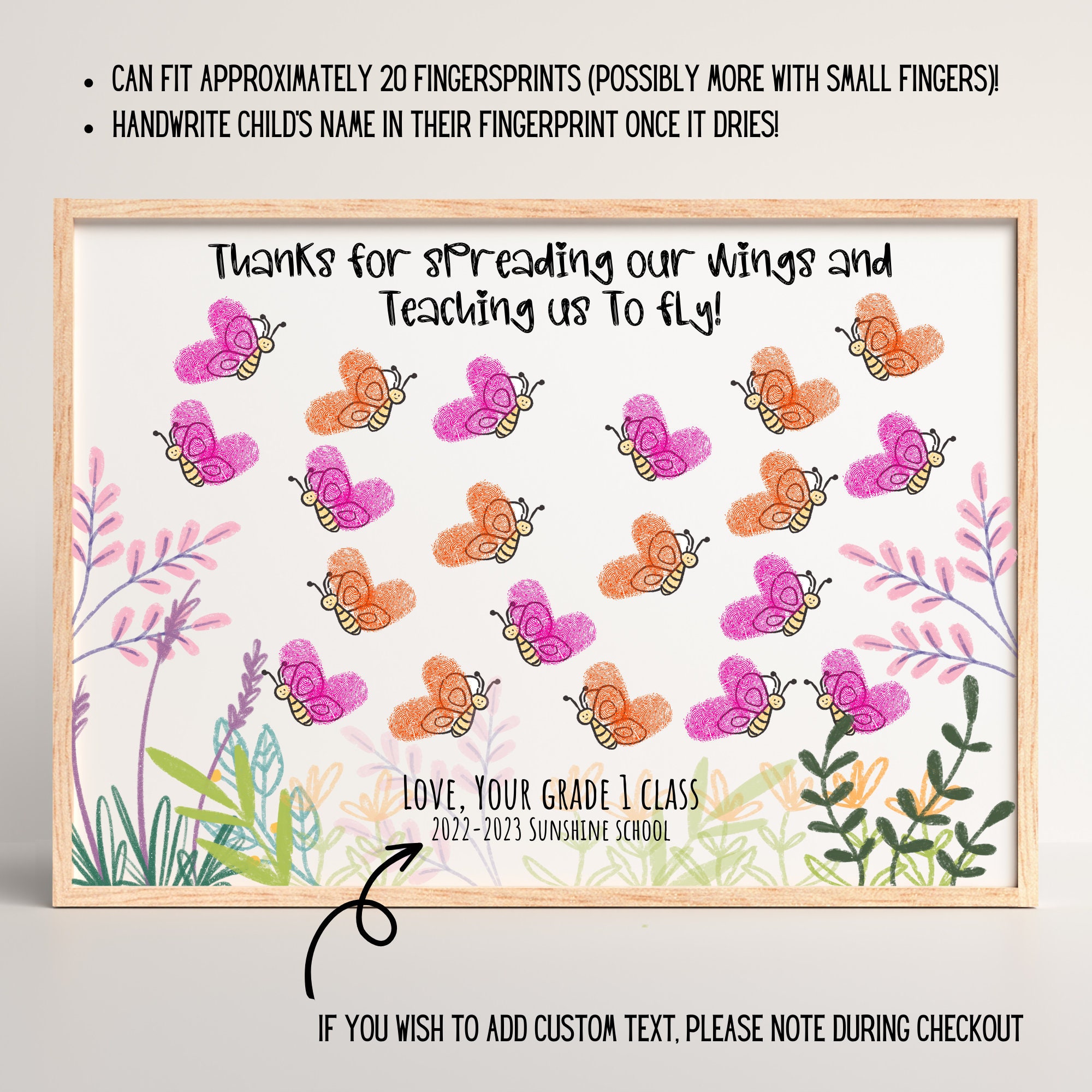 Fingerprint Butterfly Heart Teacher Appreciation Gift, Personalized ...
