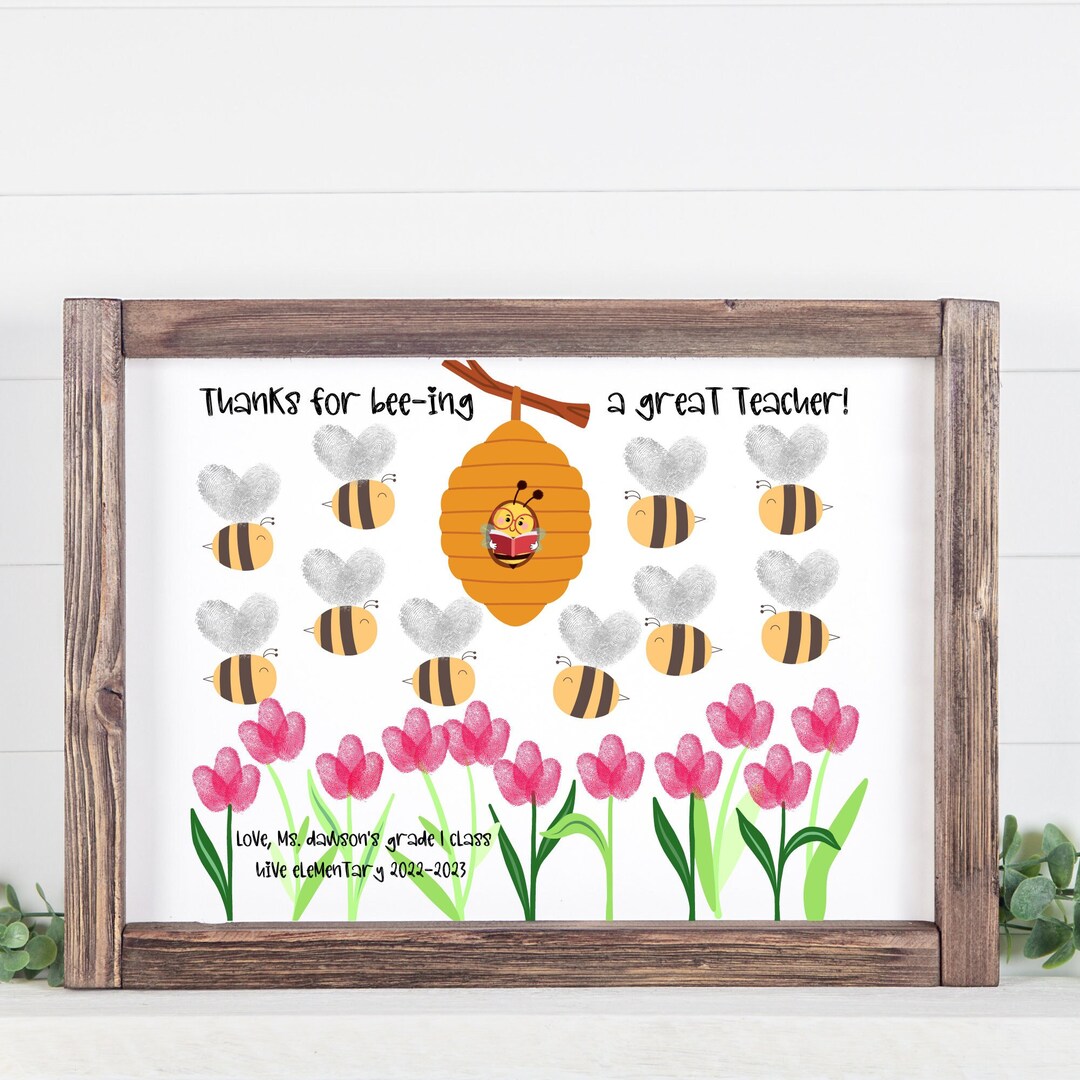 Bee Fingerprint Flower Teacher Appreciation Gift, DIY Printable 8x10 ...