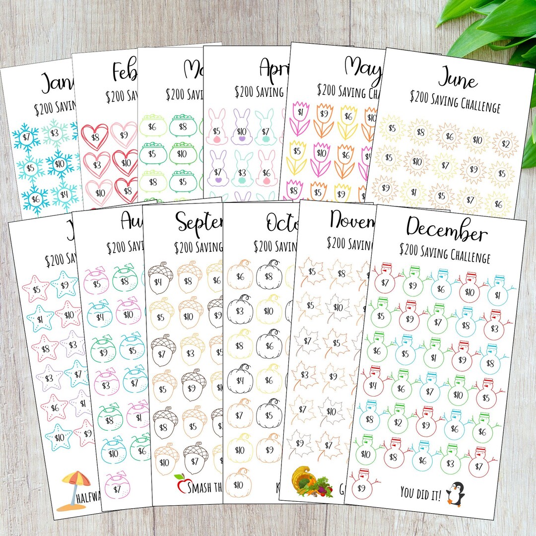 Small Budget Monthly Savings Challenge Printable 200 Savings Tracker ...
