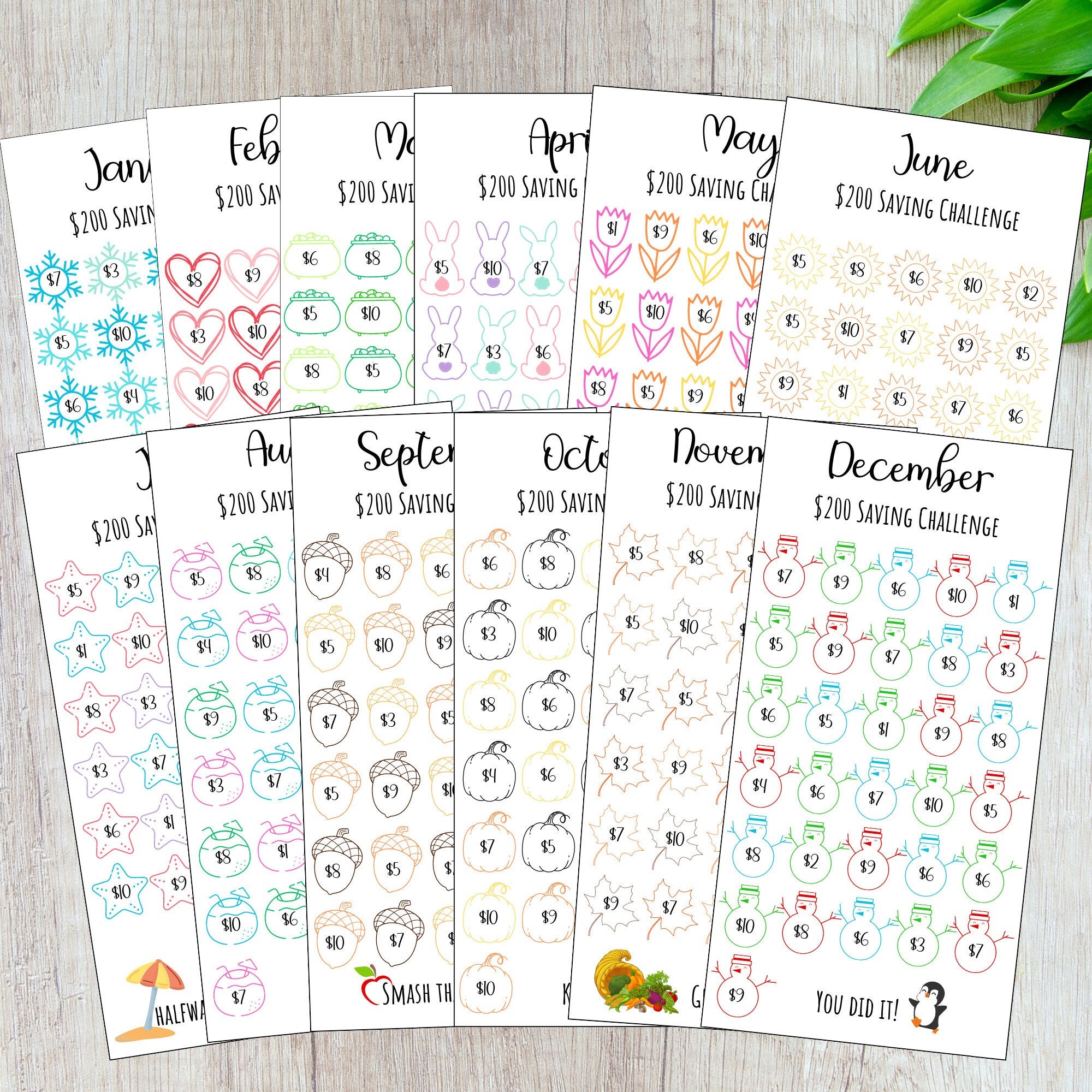 Small Budget Monthly Savings Challenge Printable 200 Savings - Etsy