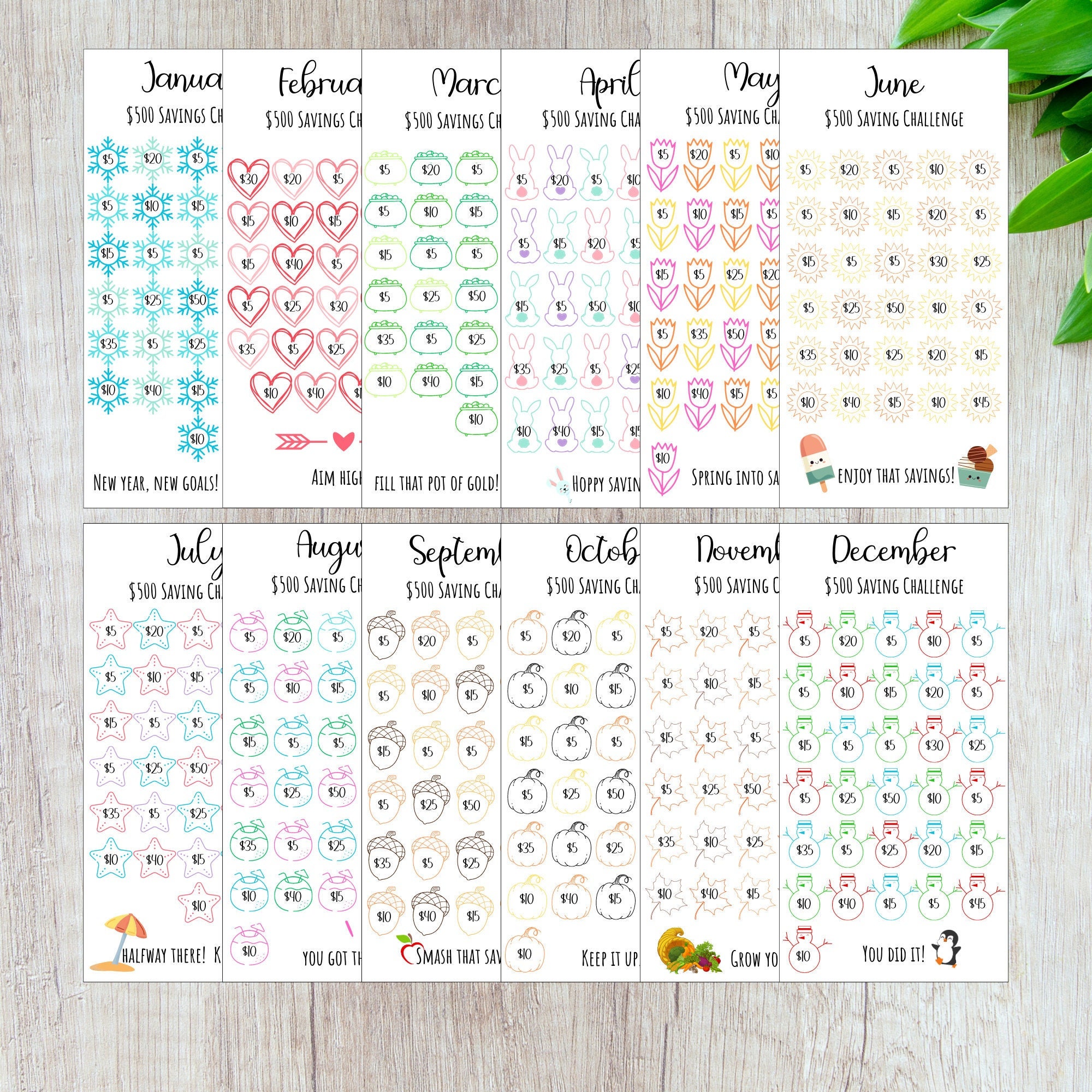 Monthly Savings Challenge Printable Set of 12 Monthly Savings - Etsy