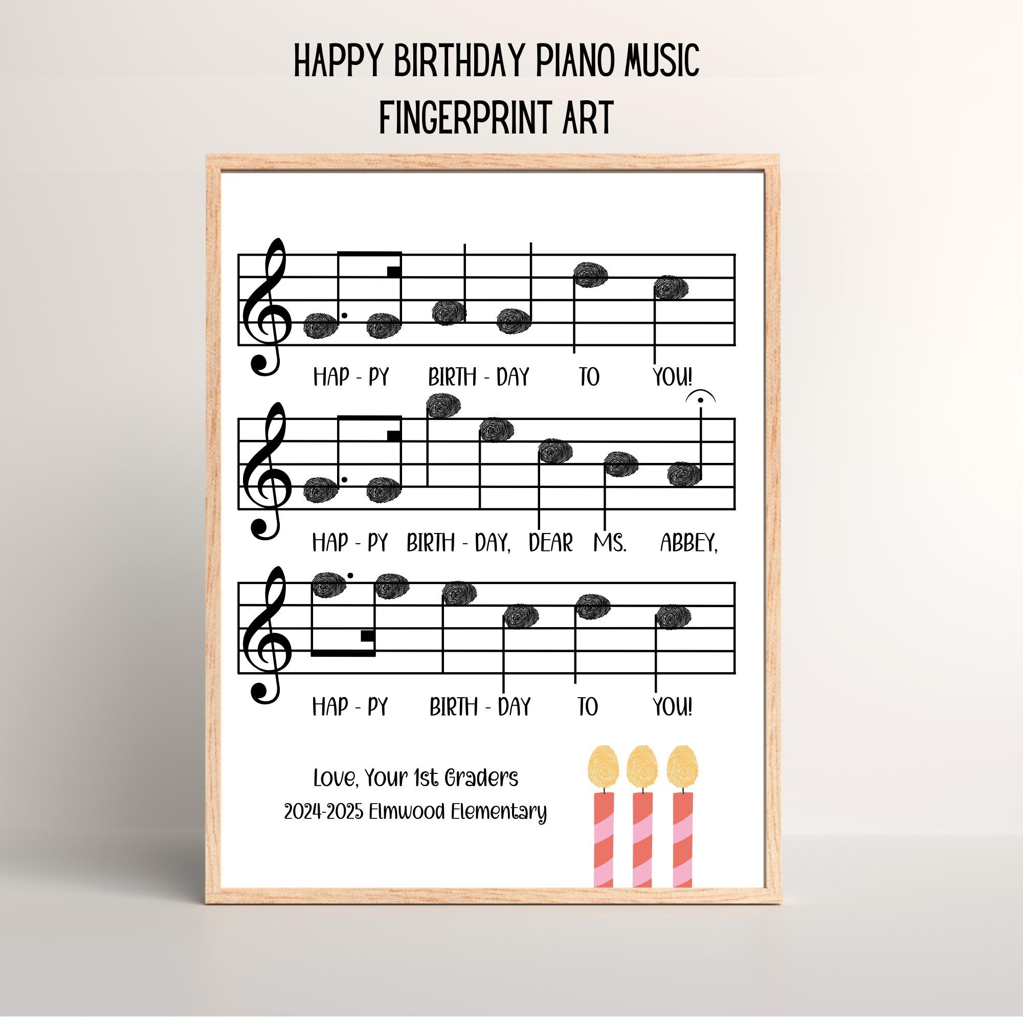 Birthday Fingerprint Art, Happy Birthday Piano Music Fingerprint Card ...