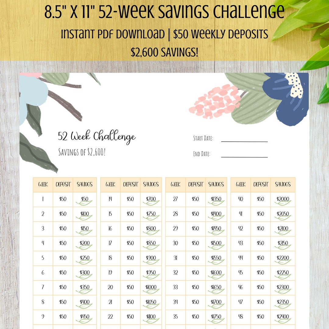 52 Week Money Savings Challenge Yearly Savings Tracker Log Printable 50 ...