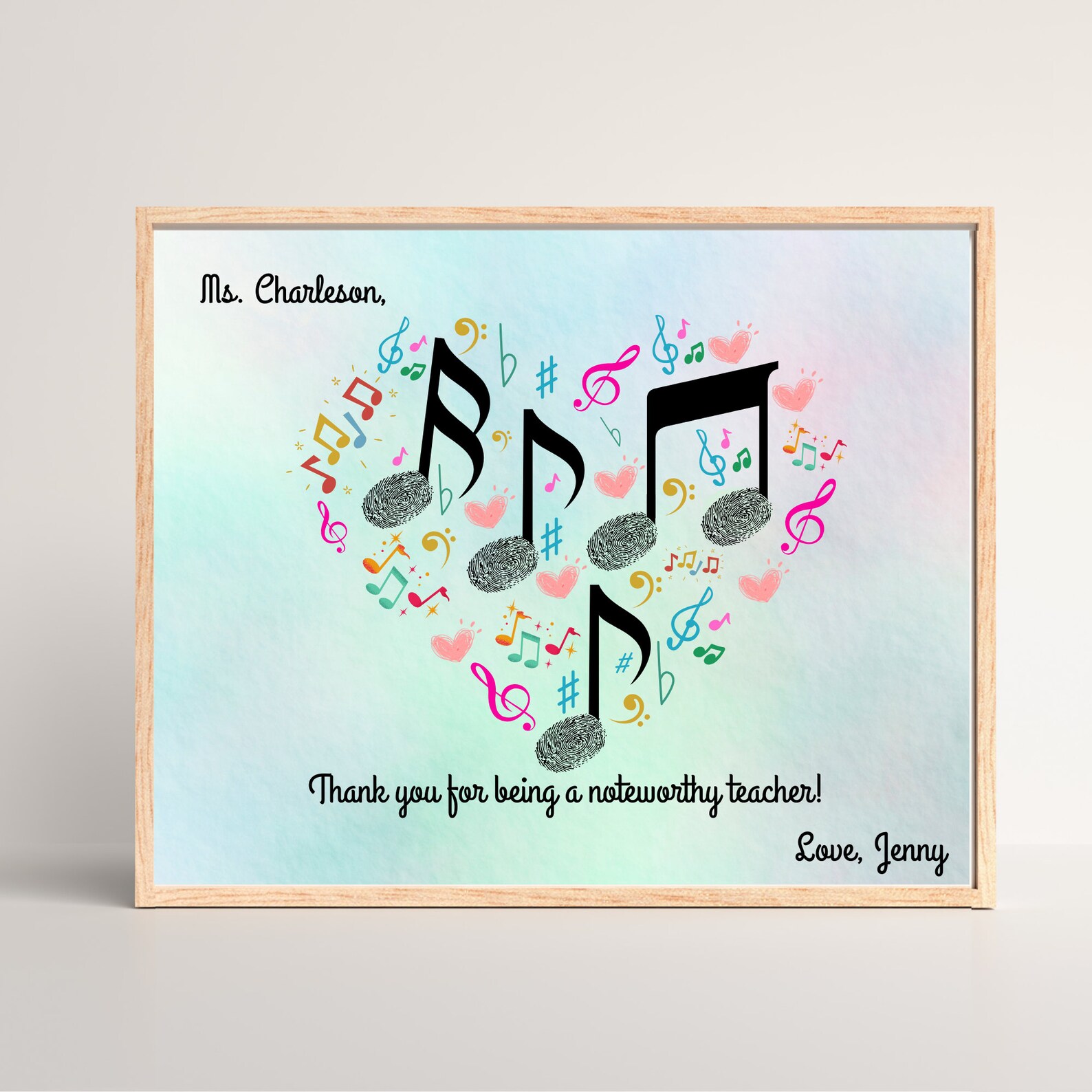 Fingerprint Art Music Teacher Appreciation Gift, End of Year Gift for ...