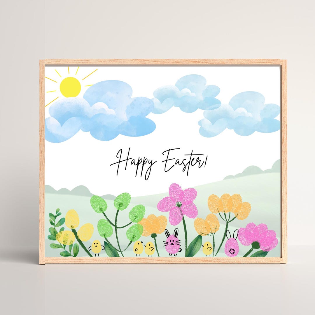 Happy Easter Fingerprint Art, Easter Thumbprint Art, Kids DIY Easter ...