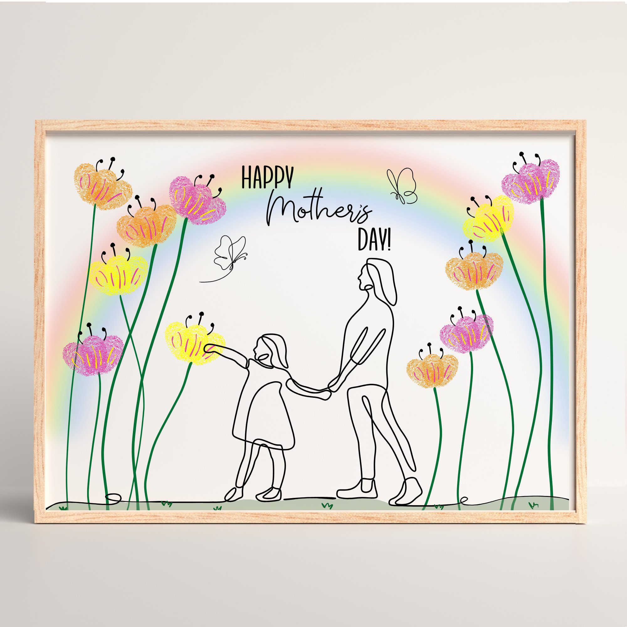 Mother's Day Fingerprint Craft Printable Line Art Flowers 8x10 Instant ...