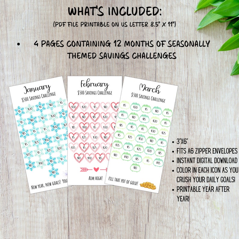 Monthly Savings Challenge | Savings Challenge Printable | Fits A6 ...