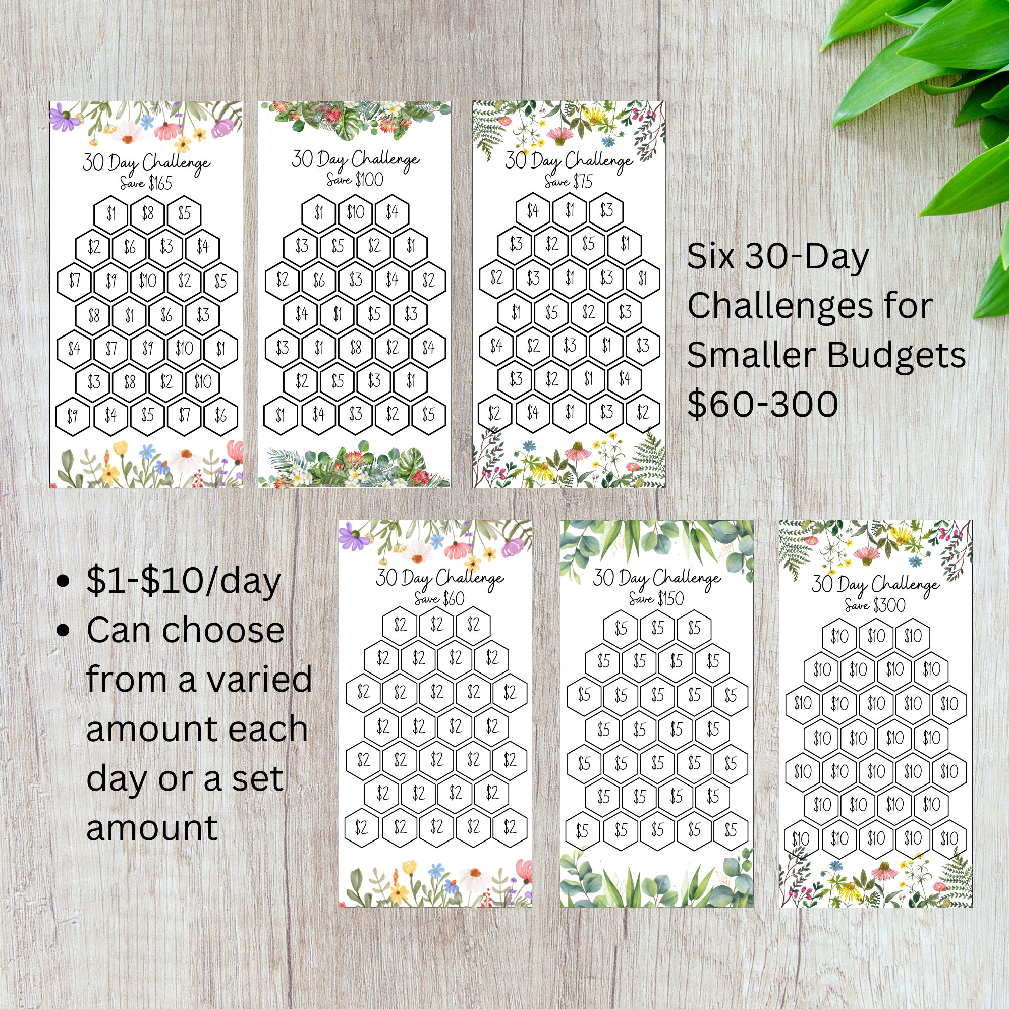 Printable Small Budget Savings Challenge Tracker Bundles Set of 6 Mini ...