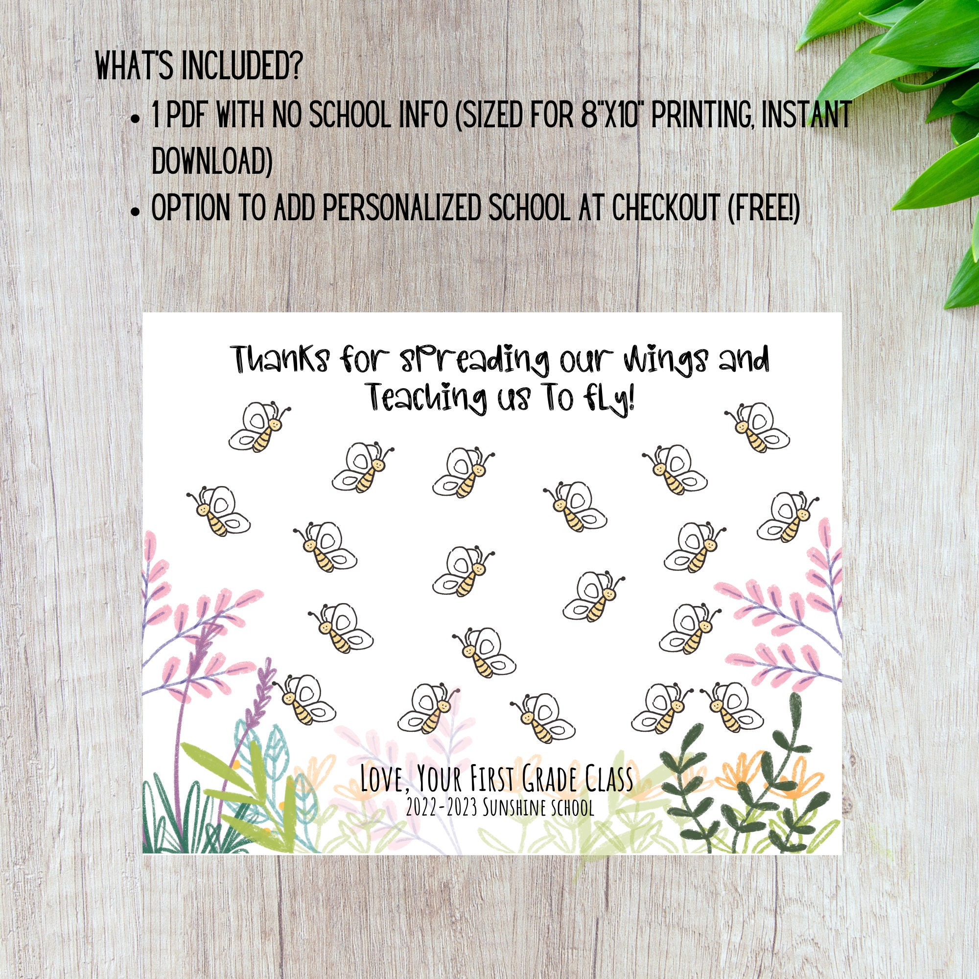 Fingerprint Butterfly Heart Teacher Appreciation Gift, DIY Printable ...