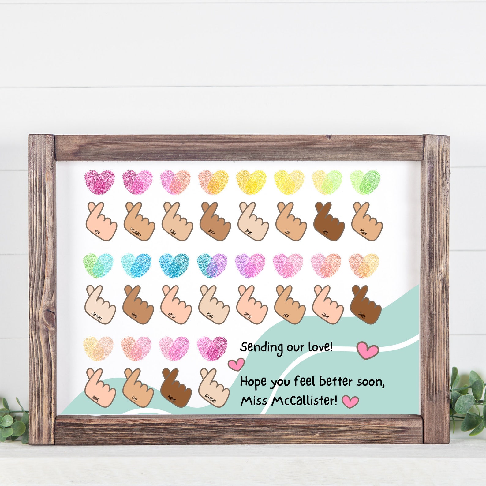 Finger Heart Art Fingerprint Teacher Get Well Card, Editable ...