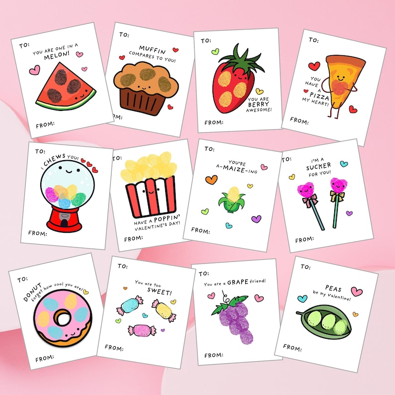 Food Pun Valentine's Day Cards for Kids: Fingerprint DIY (PDF) - Etsy