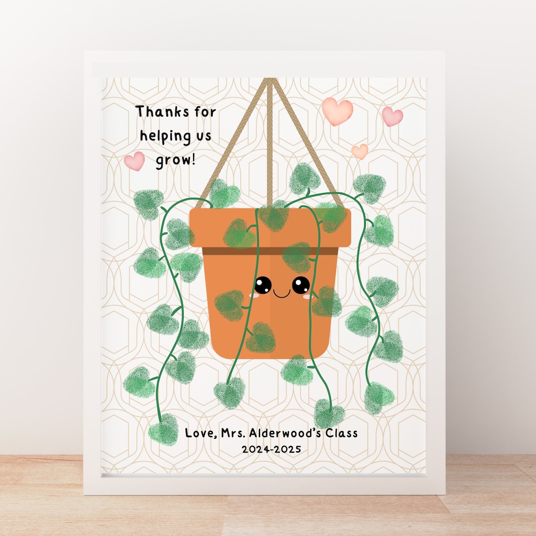 String of Heart Fingerprint Art Kids: Teacher Appreciation Gift ...