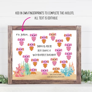 Axolotl Fingerprint Art Teacher Appreciation Gift, Printable 8x10 ...
