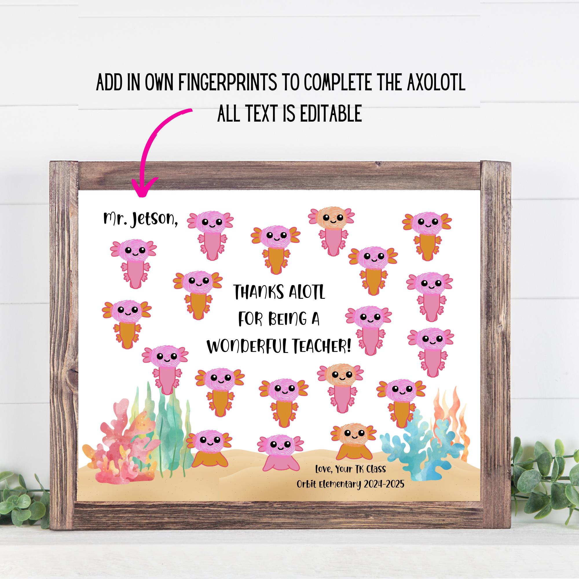 Axolotl Fingerprint Art Teacher Appreciation Gift, Printable 8x10 ...