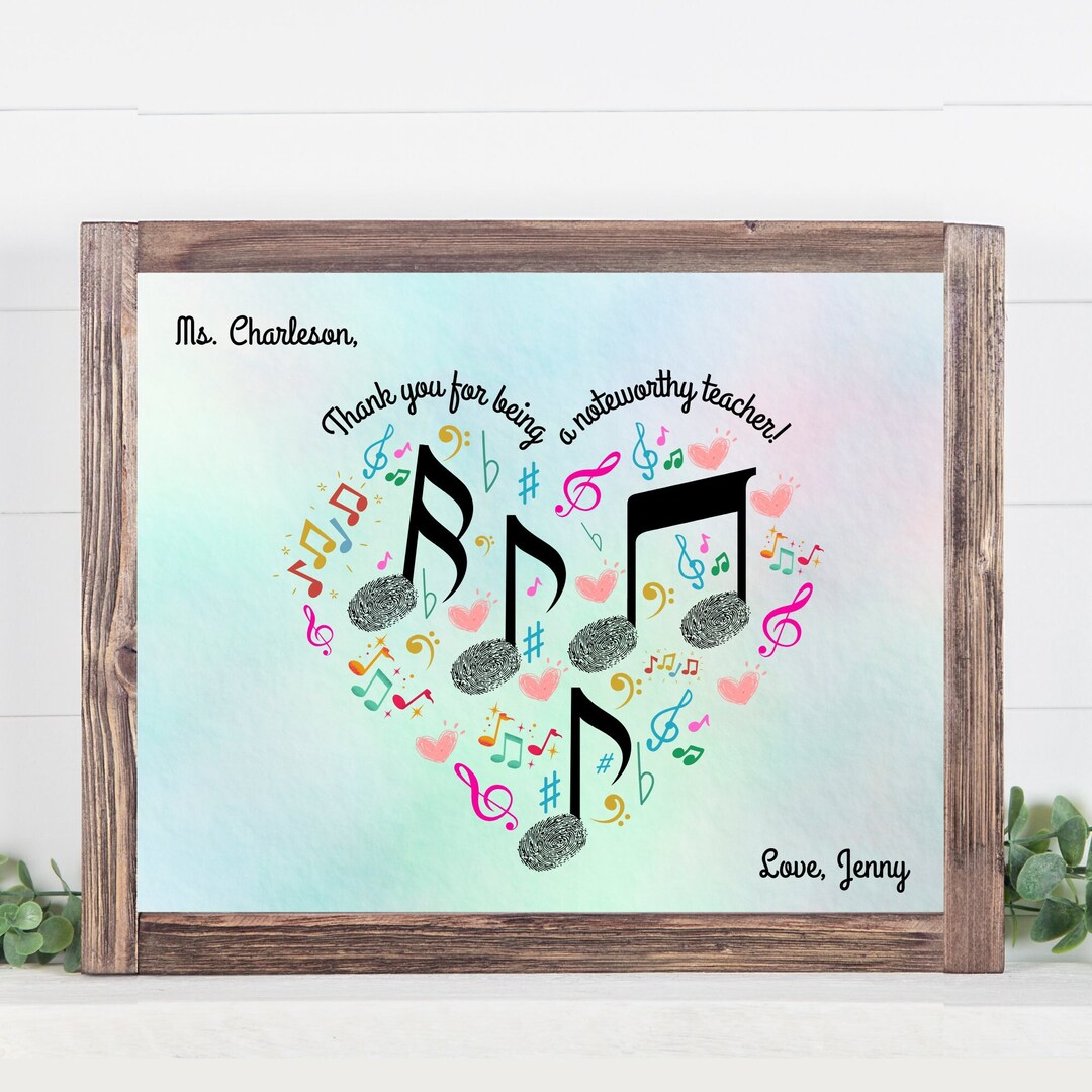 Fingerprint Art Music Teacher Appreciation Gift, Printable 8x10 ...