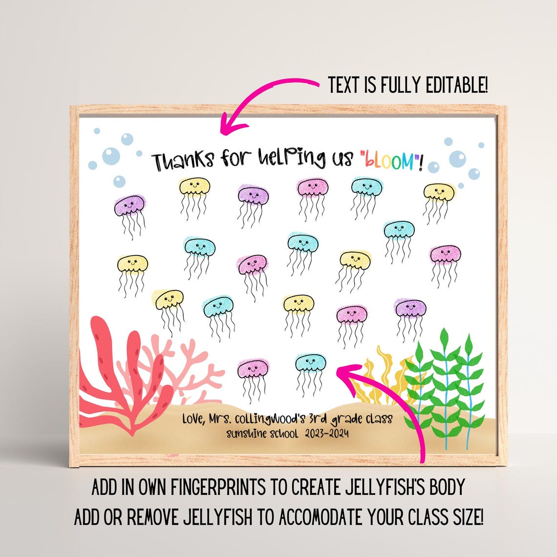 Personalized Teacher Appreciation Gift, Fingerprint Art Jellyfish, End ...