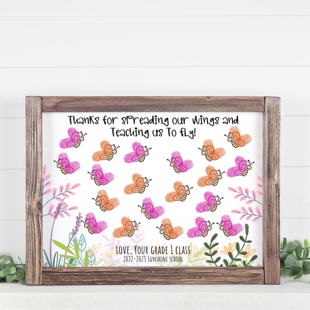 Fingerprint Butterfly Heart Teacher Appreciation Gift, DIY Printable ...