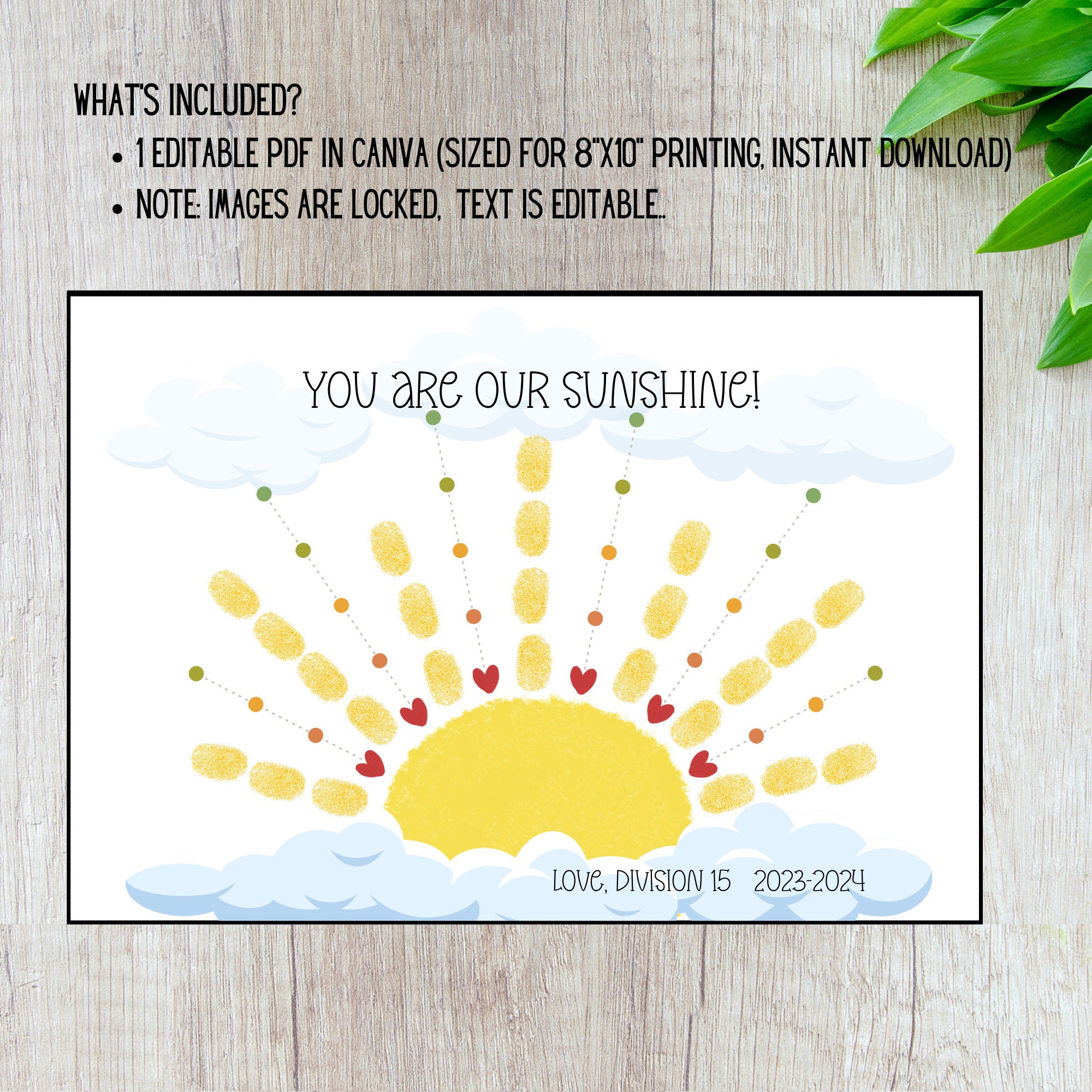 Sun Fingerprint Art Teacher Appreciation Gift, Printable 8x10 Editable ...