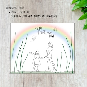 Mother's Day Fingerprint Craft Printable Line Art Flowers 8x10 Instant ...