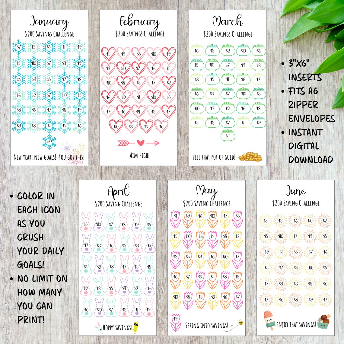 Small Budget Monthly Savings Challenge Printable 200 Savings Tracker ...